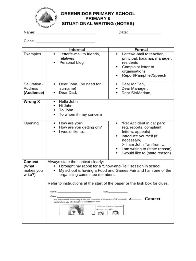 Primary 6 Situational Writing Guide | PDF