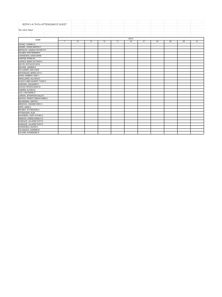 Thc 4 Attendance Sheet | PDF