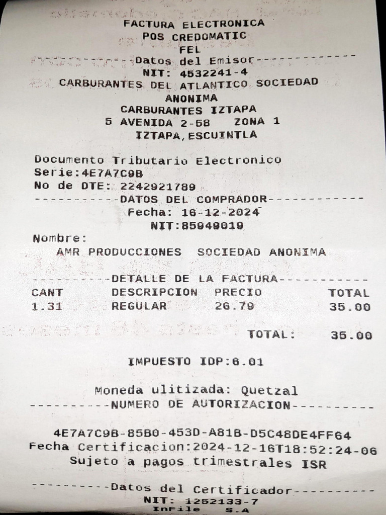 Factura Gasolina | PDF