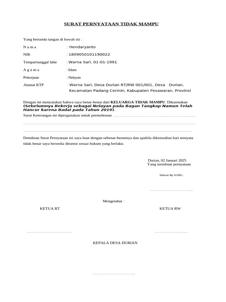 Durian SKTM Pernyataan Sendiri | PDF