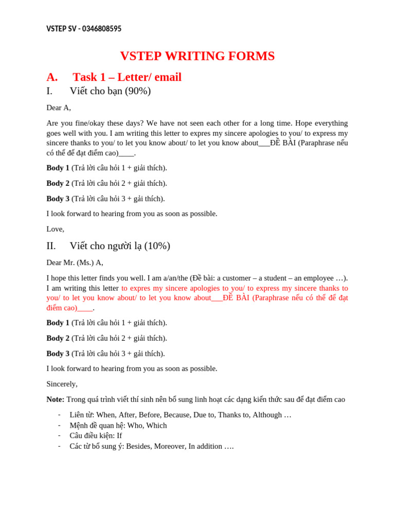 VSTEP-WRITING-FORMS-VSTEP-SV | PDF