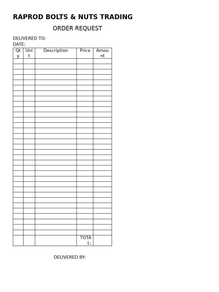 Raprod Bolts & Nuts Trading: Order Request | PDF