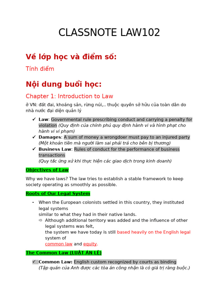 CLASSNOTE LAW102 | PDF