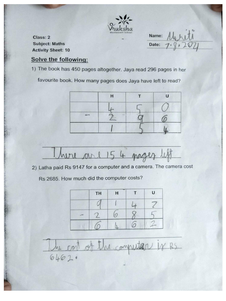 Akriti Math Activity Sheet 10 | PDF