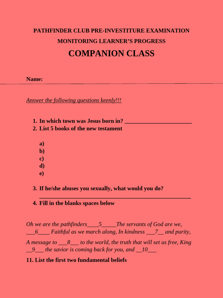 Companion Class Assesment | PDF