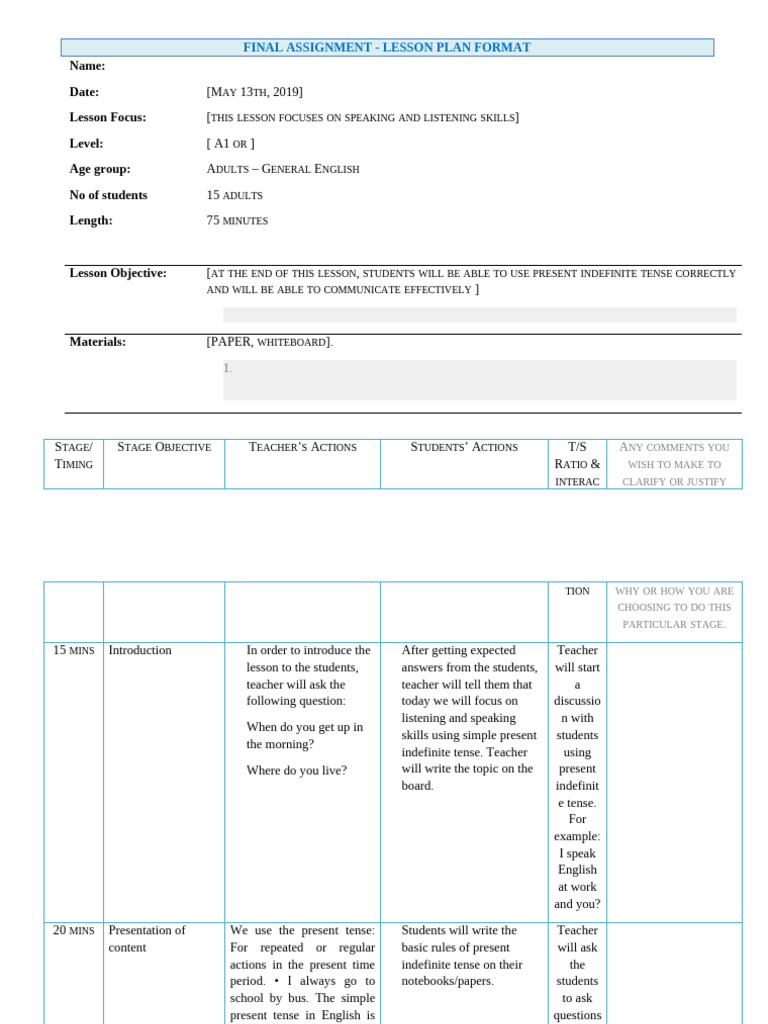 grammar lesson plan | PDF | English Language | Lesson Plan