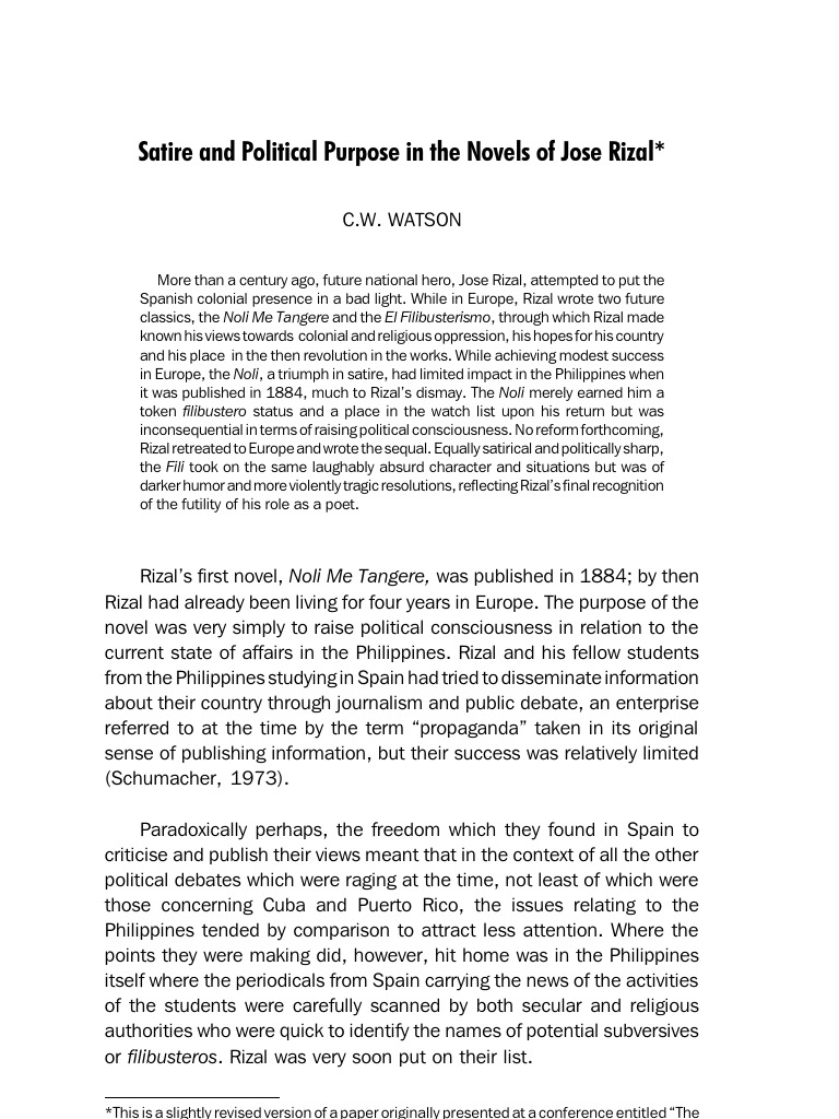 The Satire of Rizal Novels | PDF