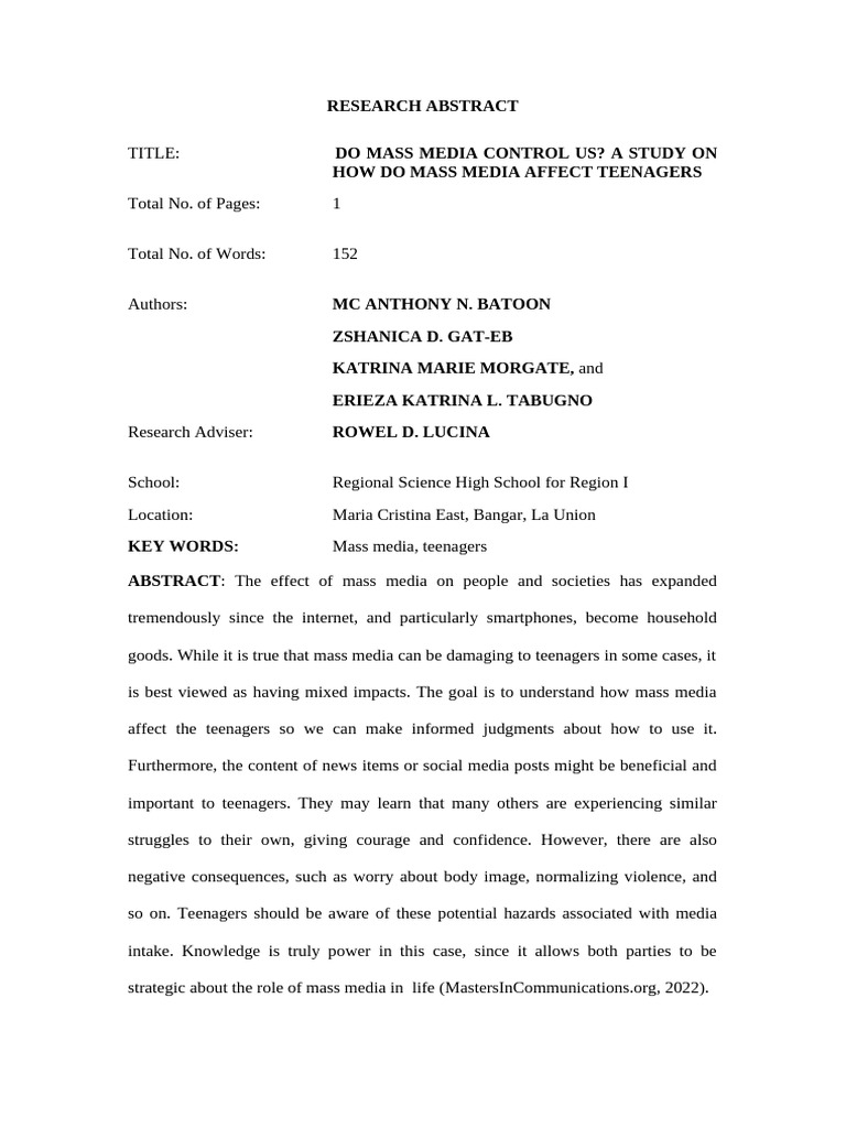 Research Abstract Mass Media | PDF