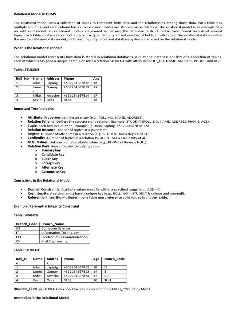 Relational Model in DBMSLecture | PDF | Relational Model | Relational ...