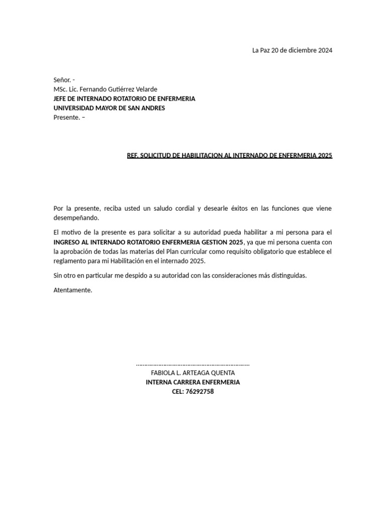 Carta A Jefe de Internado | PDF