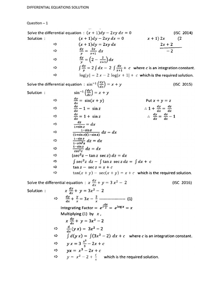 Differential Equations Solutions Guide | PDF