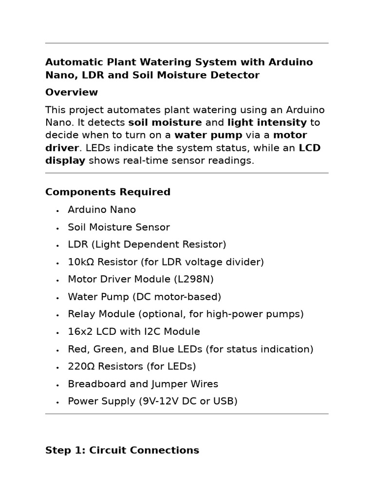 Automatic Plant Watering System | PDF | Arduino | Light Emitting Diode