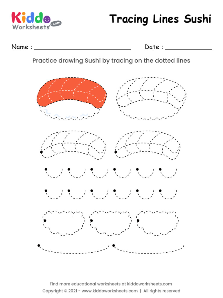 Tracing Lines Sushi Worksheet for LKG | PDF