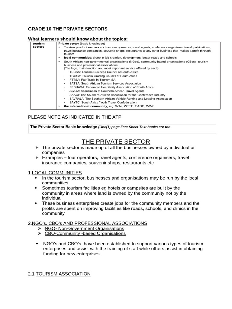 Structure of The Tourism Industry Grade 10 Term 1 GN Private | PDF ...