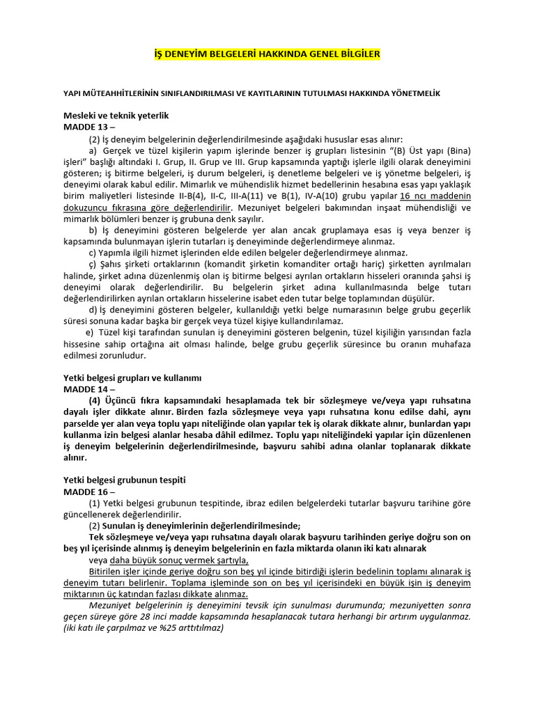 18 Is Deneyim Belgeleri Hakkinda Genel Bilgiler 20211108121952 | PDF