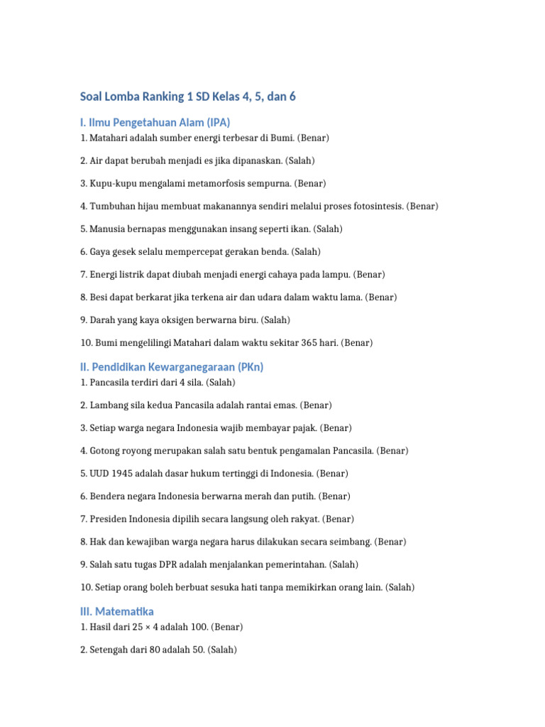Soal Ranking 1 SD Final | PDF