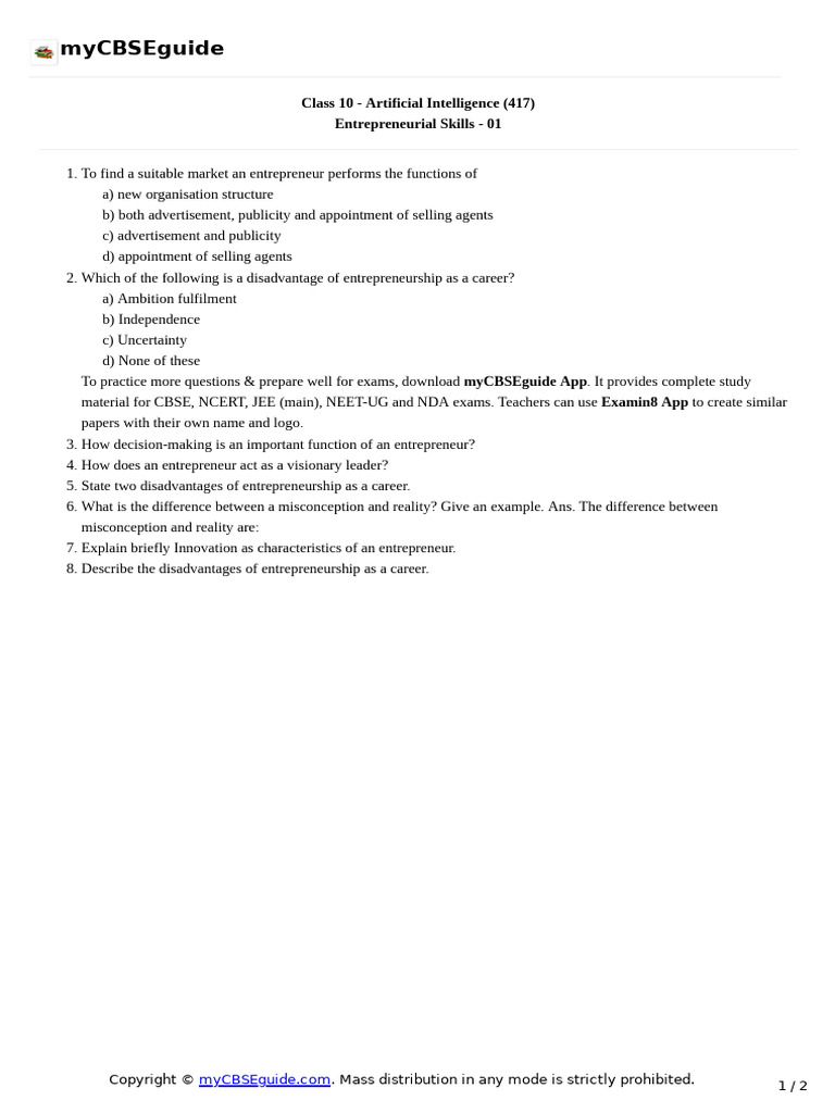 10 Ai Entrepreneurialskill tp01 | PDF | Entrepreneurship