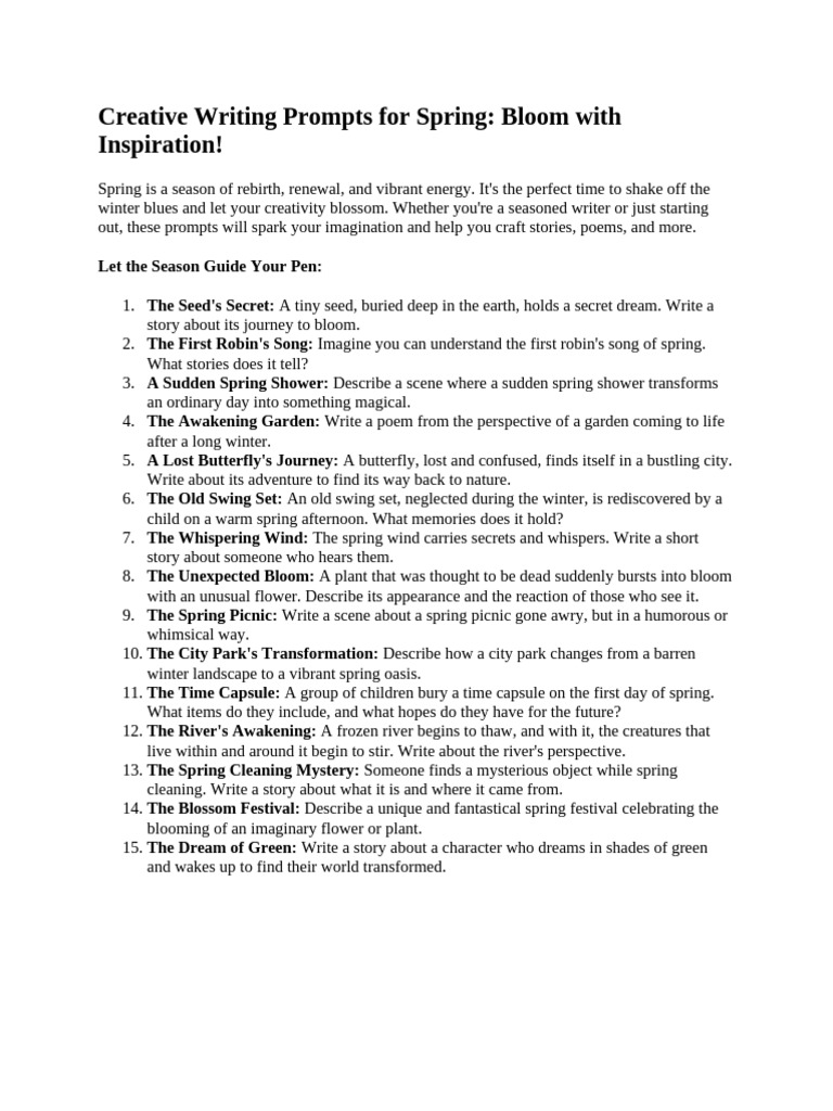 Spring Creative Writing Prompts | PDF