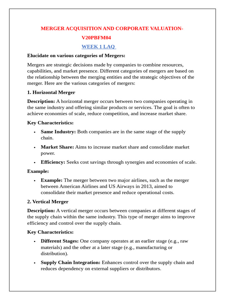 Macv-V20pbfm04-Week 1 Laq | PDF | Mergers And Acquisitions | Supply Chain