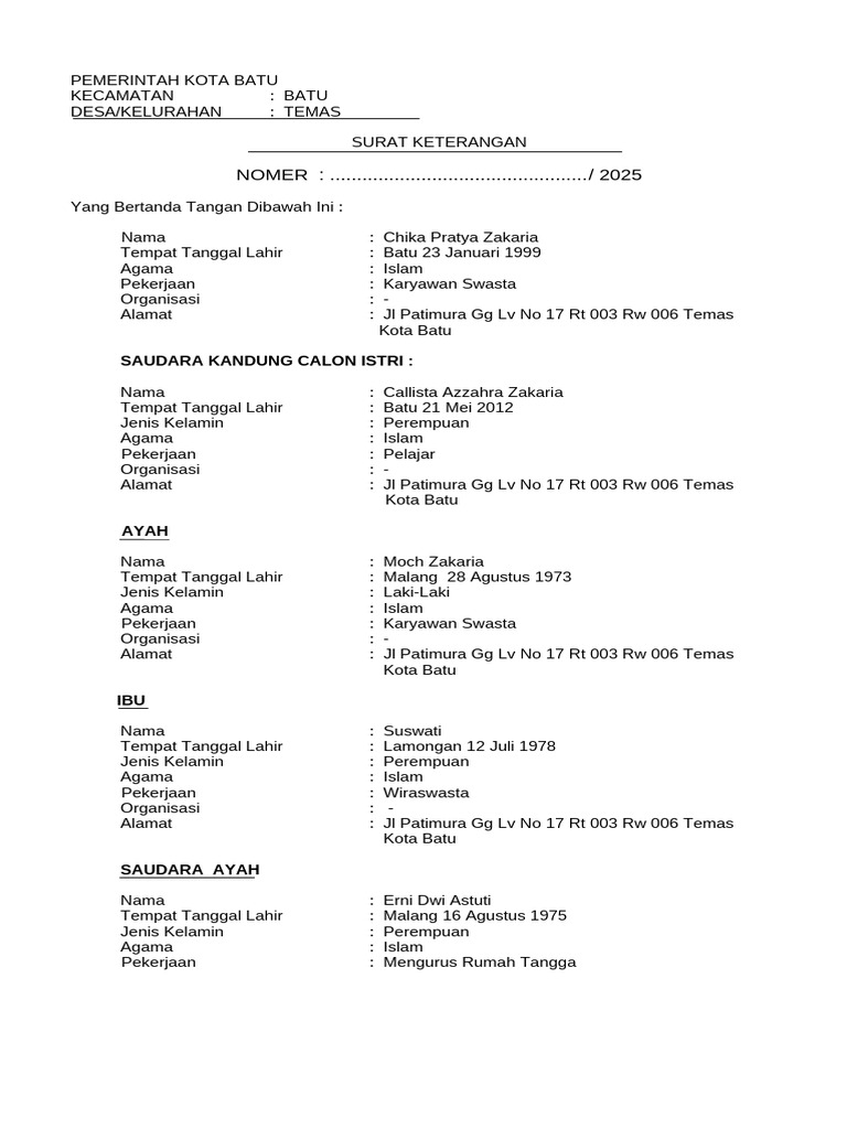 Surat Keterangan Chika Pratya Zakaria | PDF