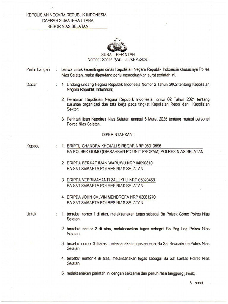 Sprin Mutasi Res Nisel 7 Maret 2025 | PDF