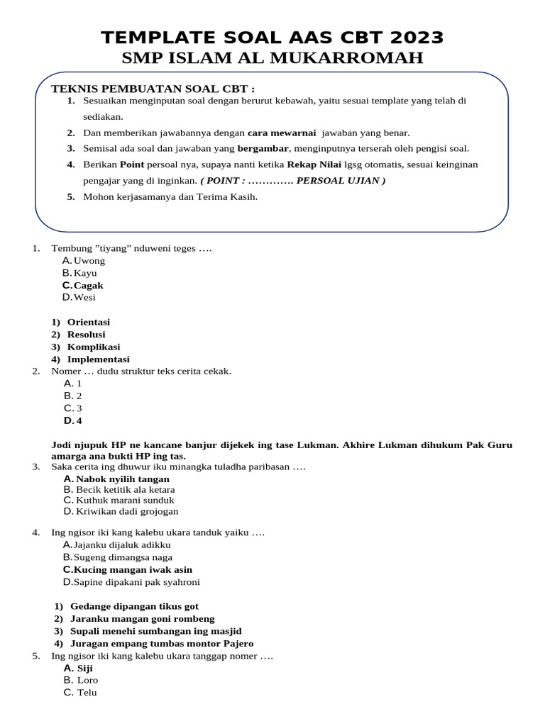 Template Bhs. Jawa Kelas 8 | PDF