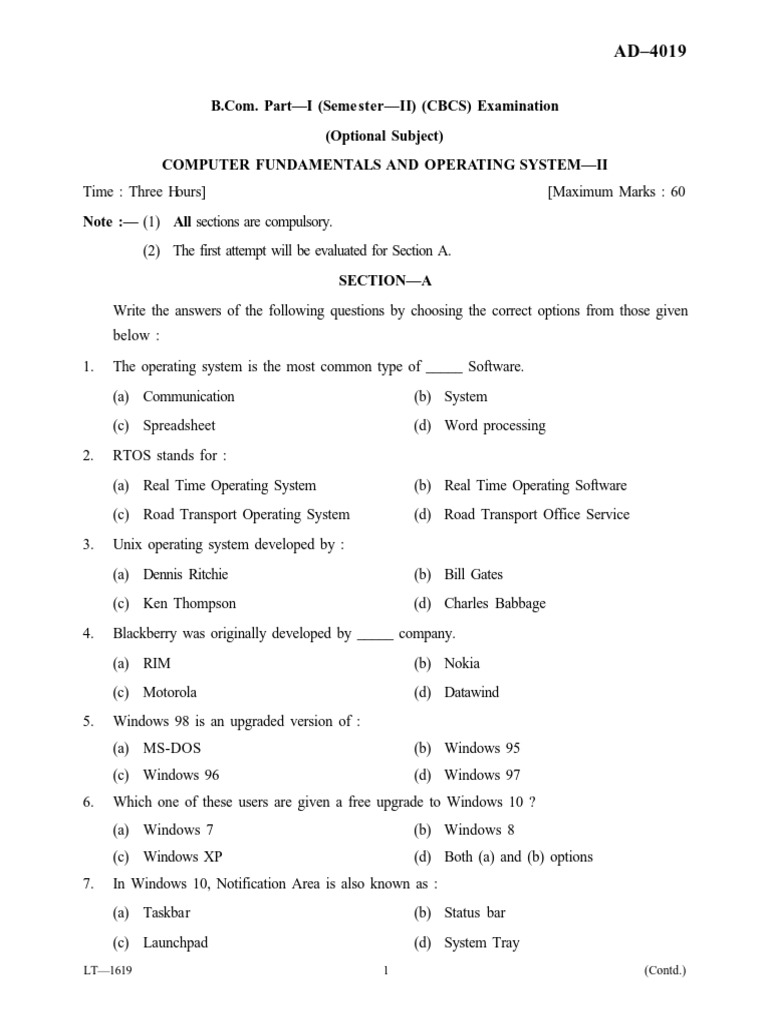 Bcom 2 Sem Computer Fundamental Operating System Cbcs Ad 4019 S 2023 Pdf Microsoft Power