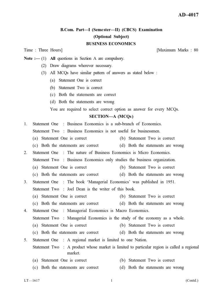 bcom-2-sem-business-ecnomics-cbcs-ad-4017-s-2023 | PDF | Monopoly ...