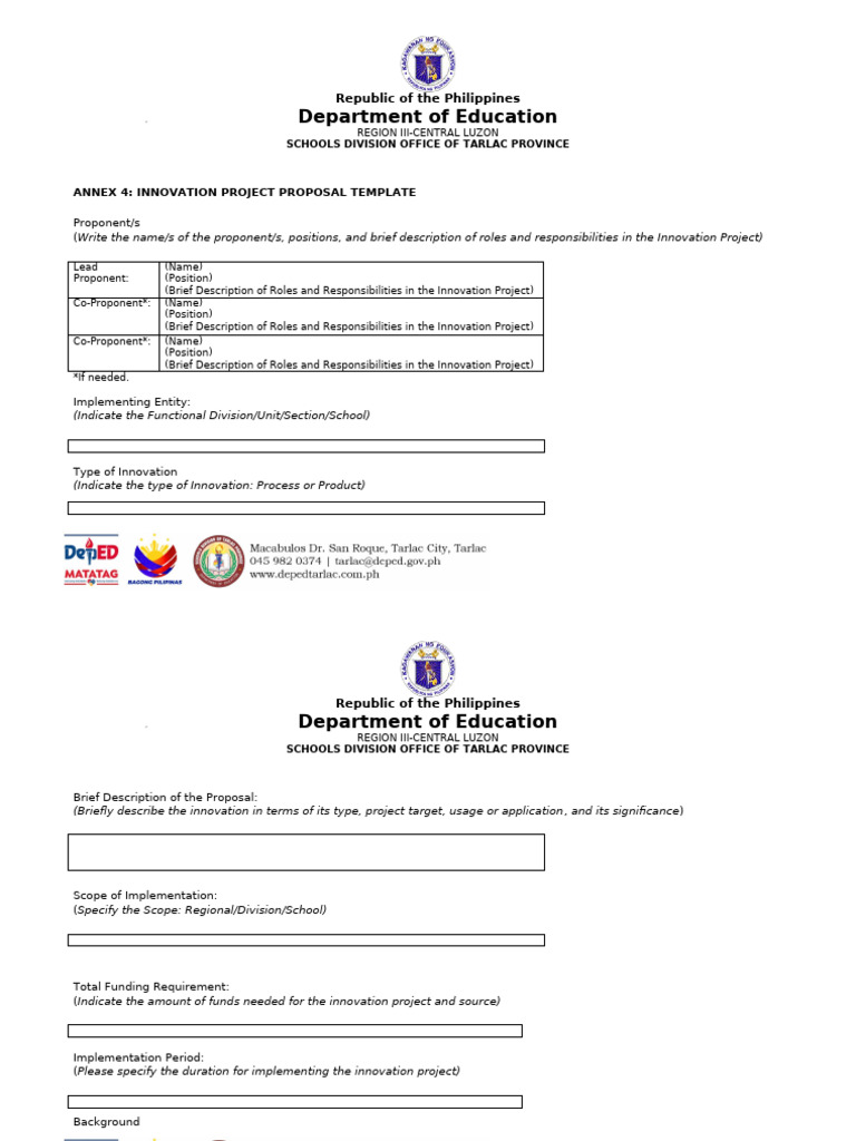 Innovation Project Proposal Template | PDF | Innovation | Evaluation