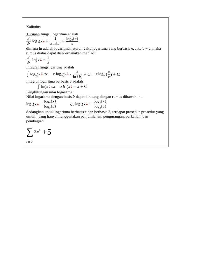 Turunan dan Integral Logaritma | PDF