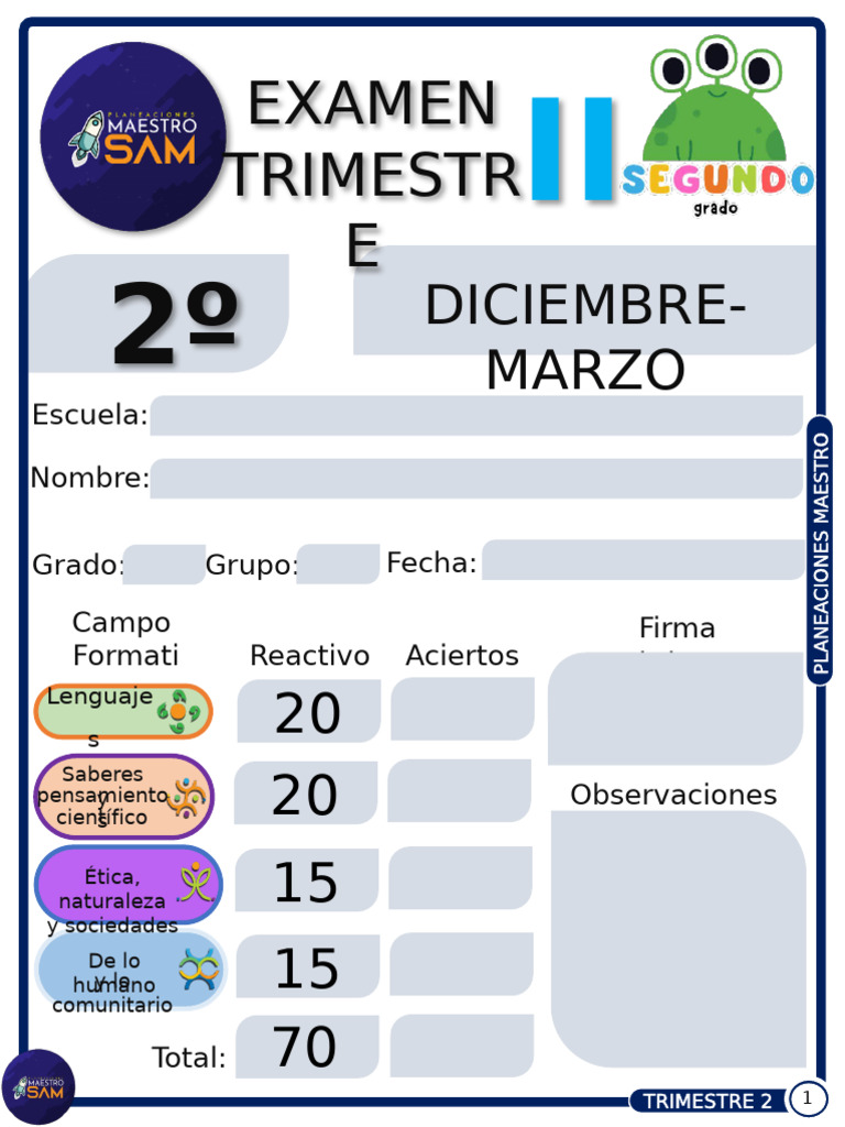 Examen Trim2 Segundo Grado Pms 24-25. | PDF | Las emociones