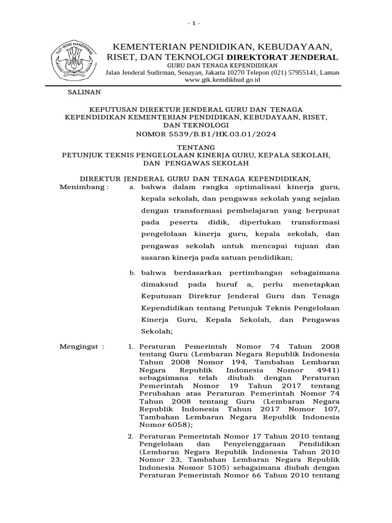 Salinan Kepdirjen GTK Juknis Pengkin PKG, PKKS, Dan Pkps | PDF