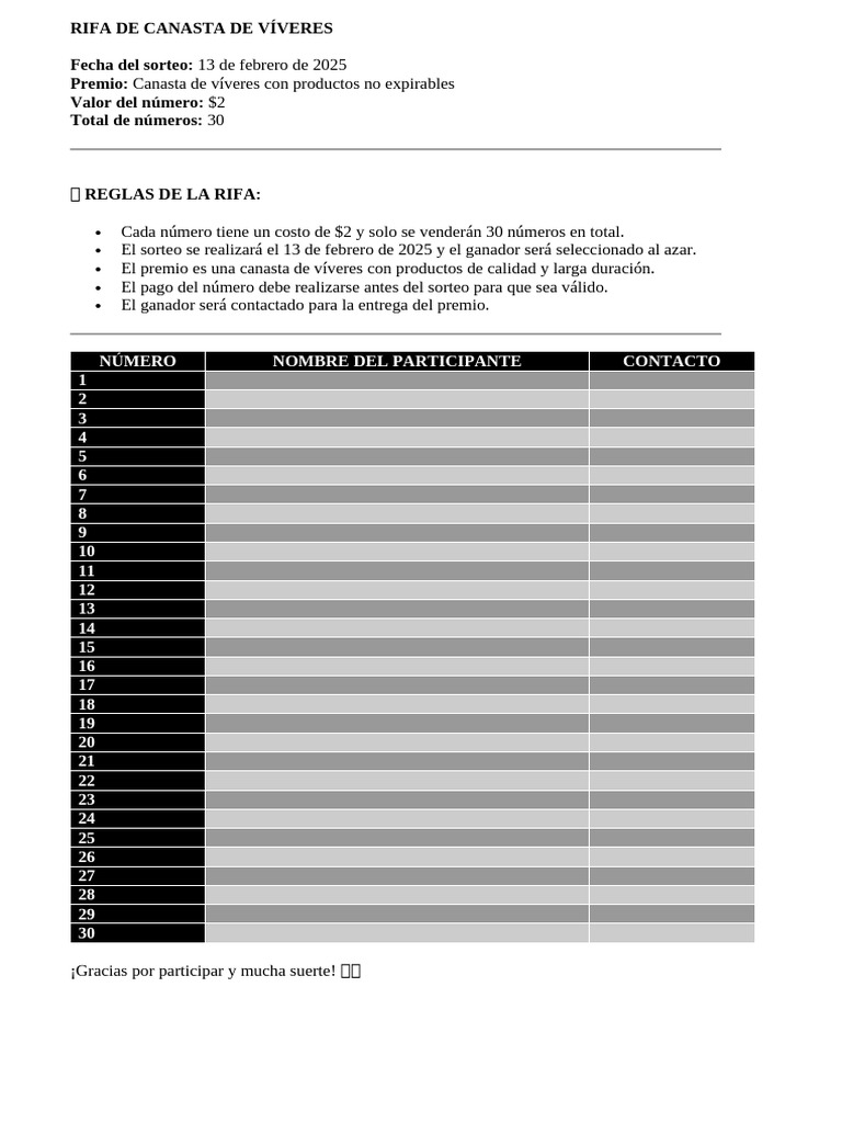 Rifa de Canasta de Víveres | PDF