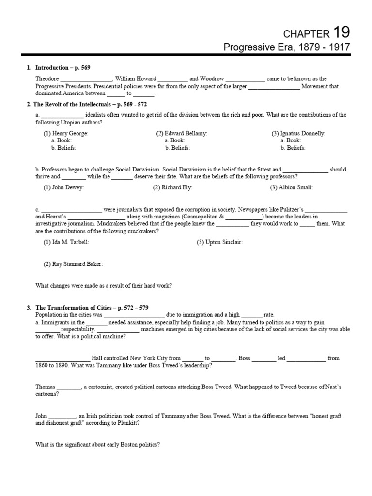Ch. 19 guided reading | PDF | William Howard Taft | Muckraker