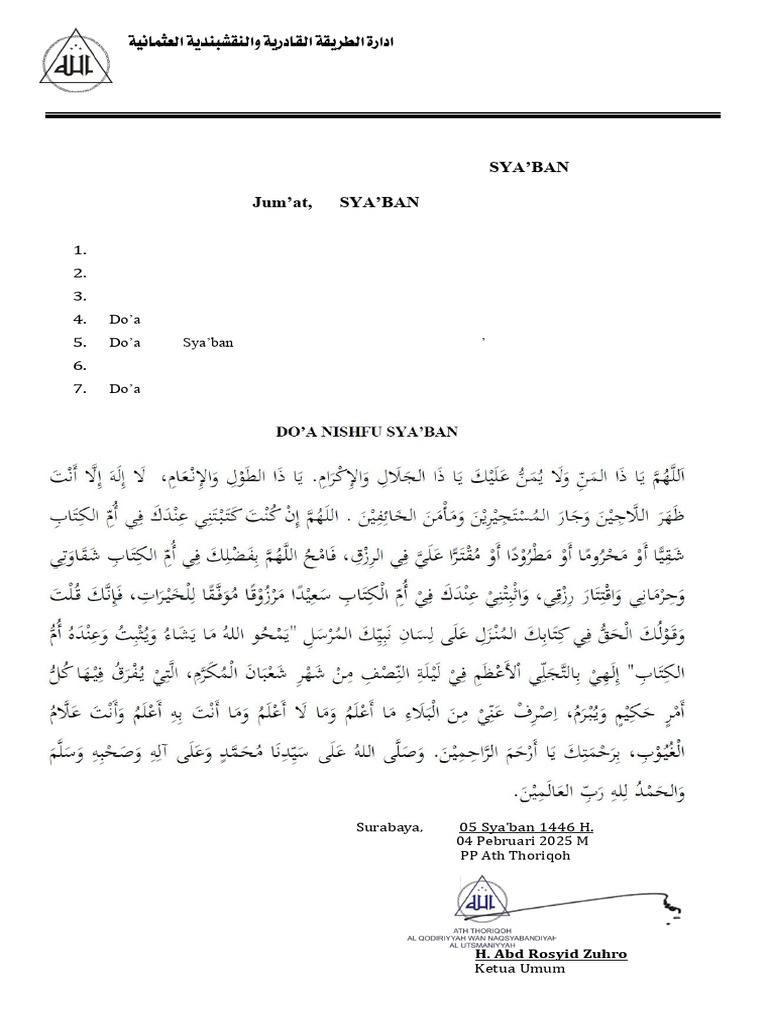 Susunan Acara Majlis Nisfu Sya'ban | PDF