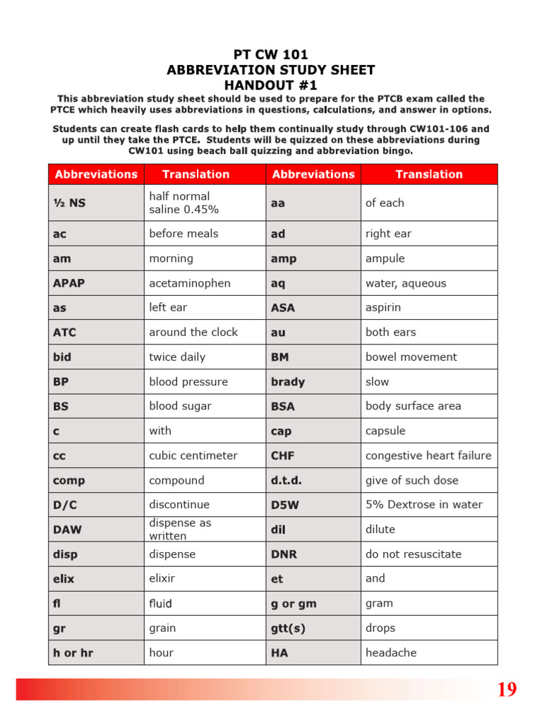 Abbreviation Study Sheet for Medications | PDF | Intravenous Therapy ...