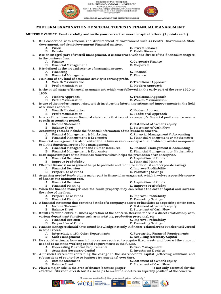 Midterm Examination of STFM | PDF | Equity (Finance) | Balance Sheet