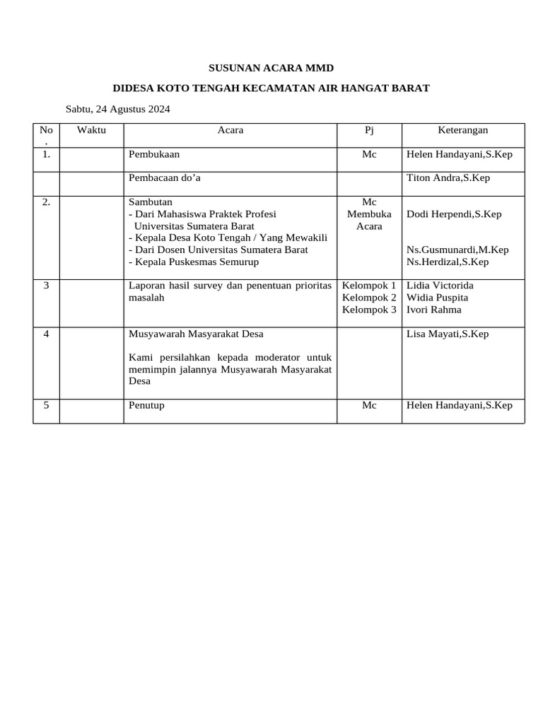 Susunan Acara MMD 1 | PDF
