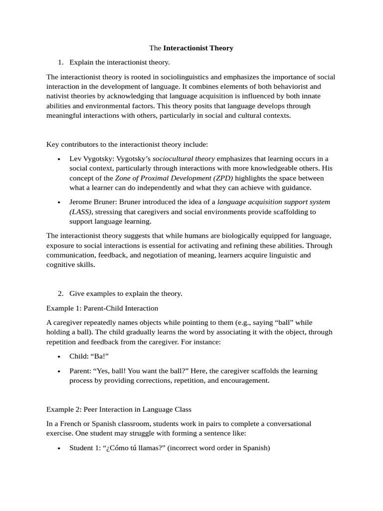 The Interactionist Theory | PDF | Language Acquisition | Learning
