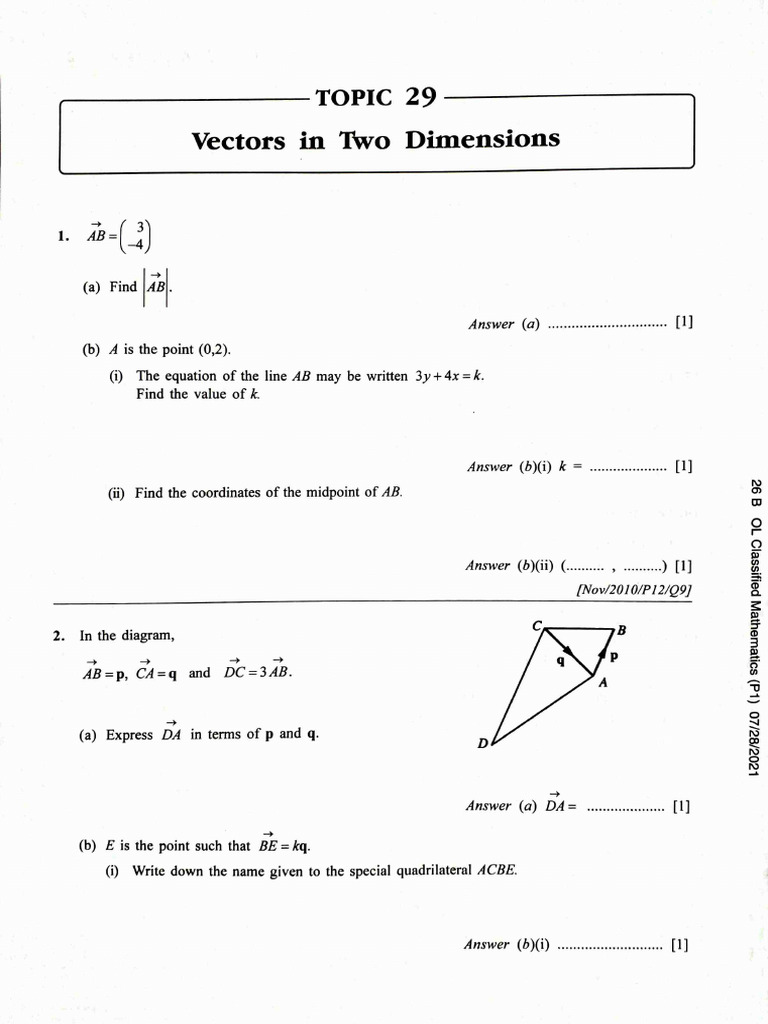 Vectors in Two Dimensions | PDF