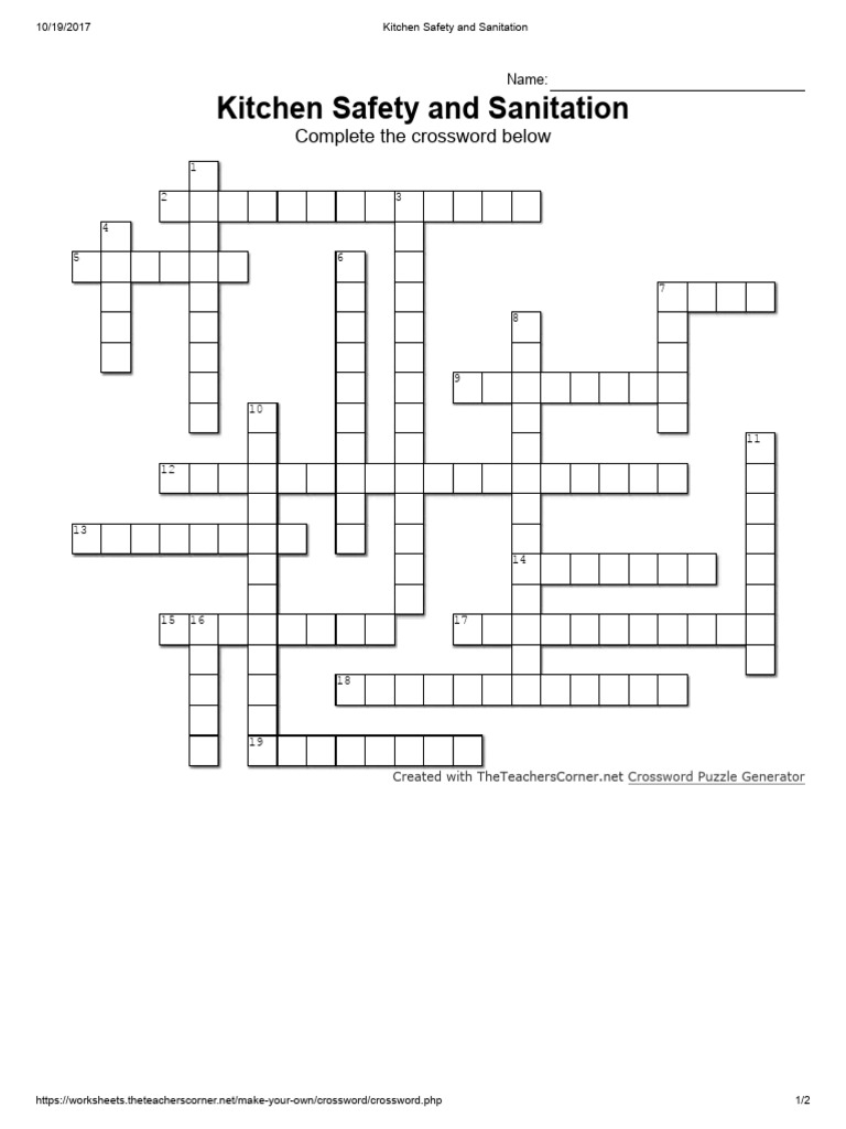 Kitchen Safety Crossword Puzzle | PDF | Kitchen | Cooking