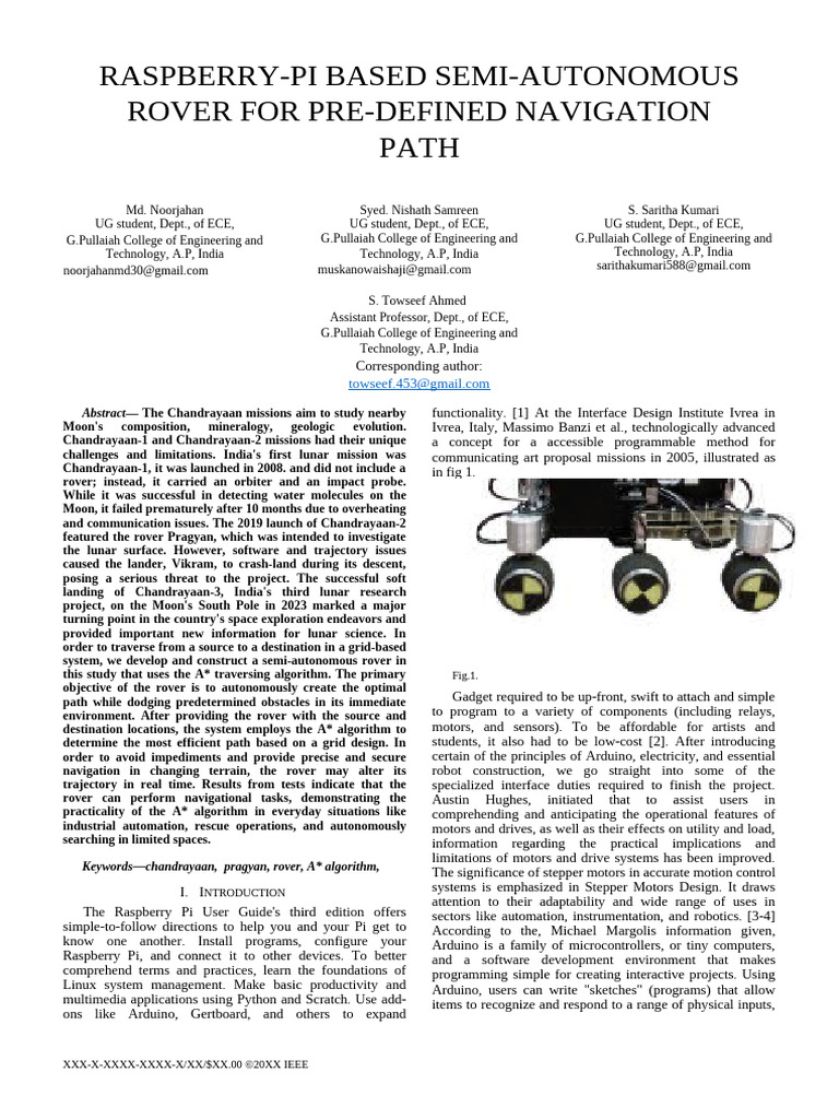 IEEE - Raspberry Pi Based Rover - m1 | PDF | Robotics | Raspberry Pi