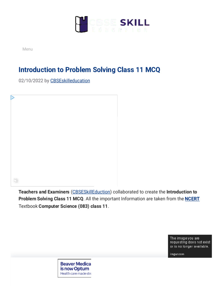 Introduction To Problem Solving Class 11 MCQ - CBSE Skill Education ...