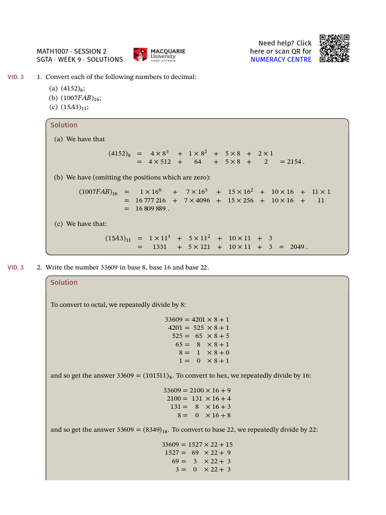 Math1007 Sgta Week9 Solutions | PDF | Mathematical Notation | Theoretical Computer Science