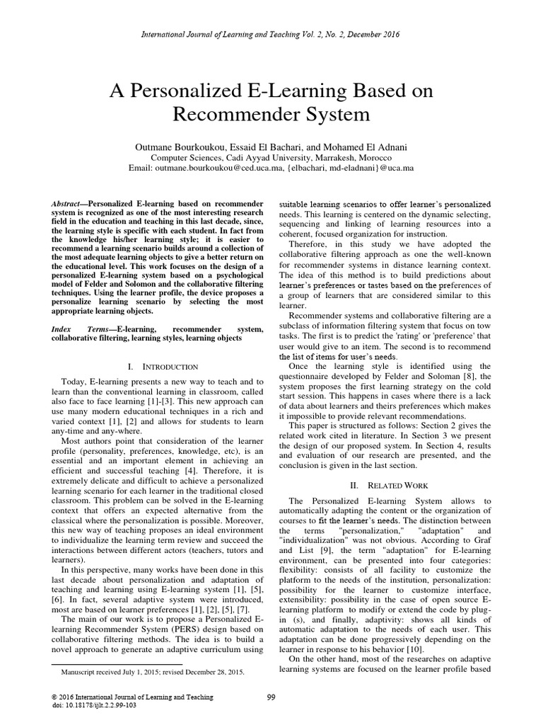 A Personalized E Learning Based On Recom | PDF | Learning Styles | Learning