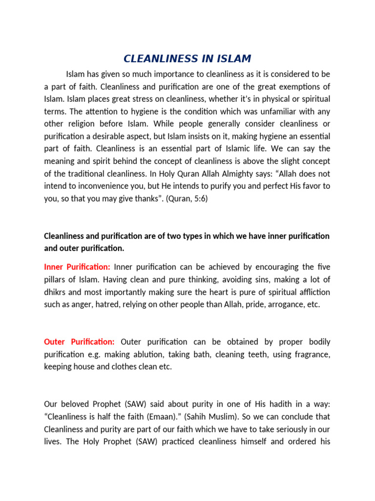 Cleanliness in Islam Sohbet Topic | PDF | Quran | Islam