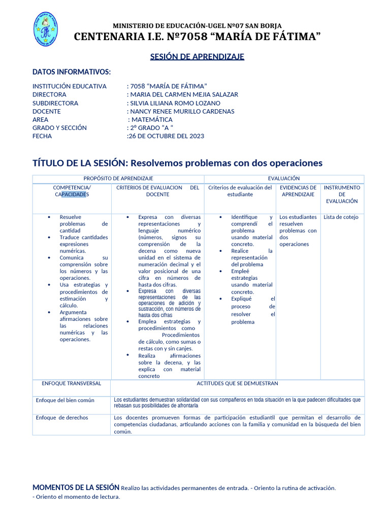 Sesion Problemas de Dos Etapas 2 | PDF | Aprendizaje | Evaluación