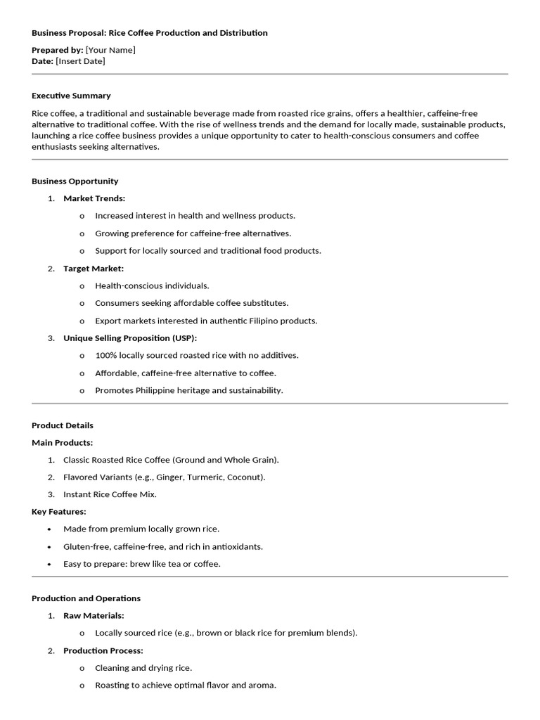 Rice Coffee Business Proposal Overview | PDF | Coffee | Pricing