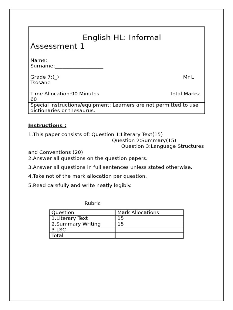 English formal assessment | PDF | Poetry | Syntax