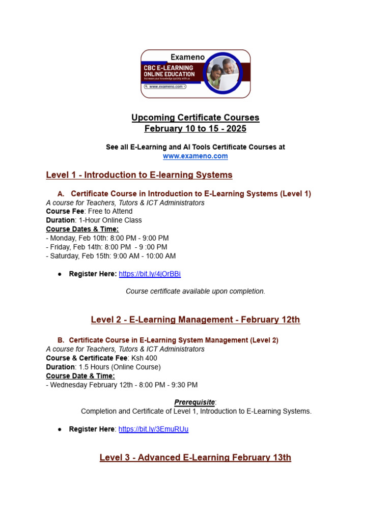 Upcoming Certificate Courses February 10th To 15th | PDF | Educational ...